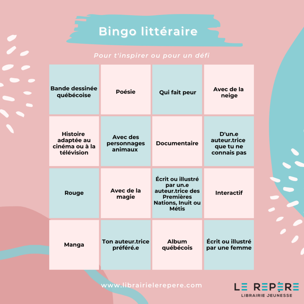 Bingo littéraire - Librairie Le Repère - Littérature jeunesse